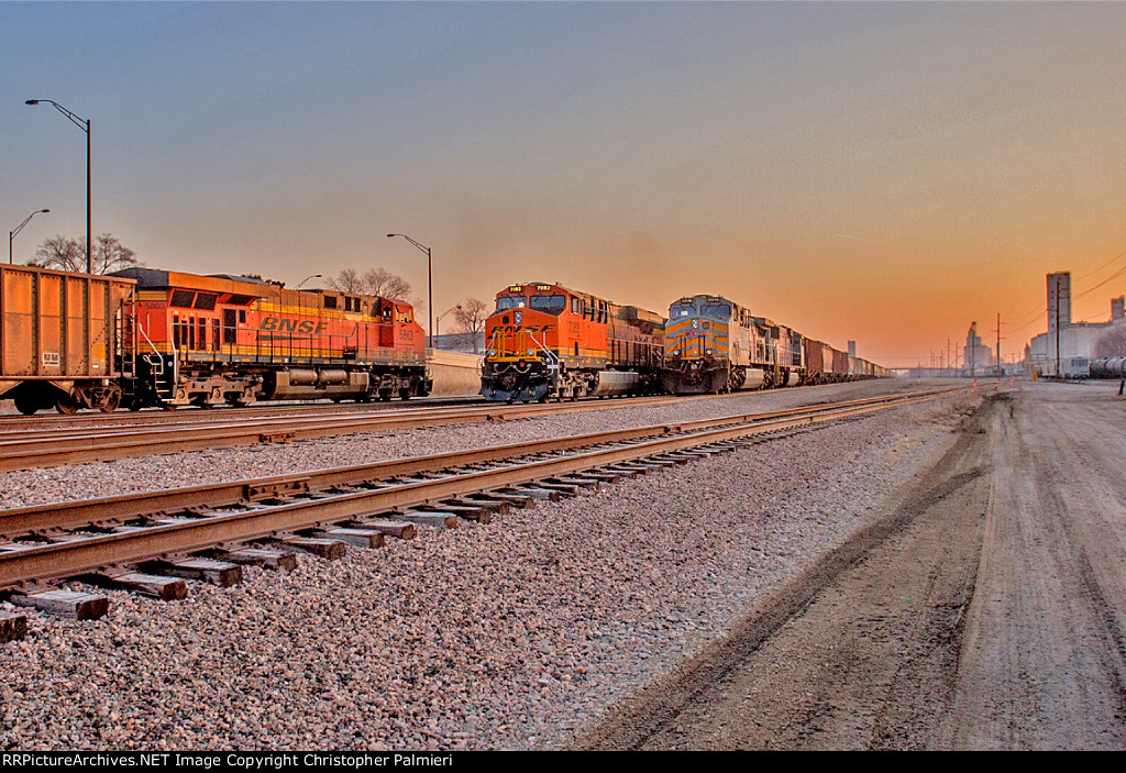 BNSF 5863, BNSF 7082, and KCS 4614